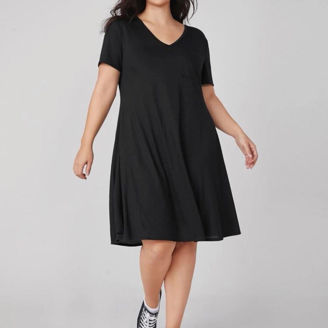 (1XL) SHEIN Curve Plus Size Black Short Sleeves Tee Dress, Women's Fashion, Dresses & Sets ...