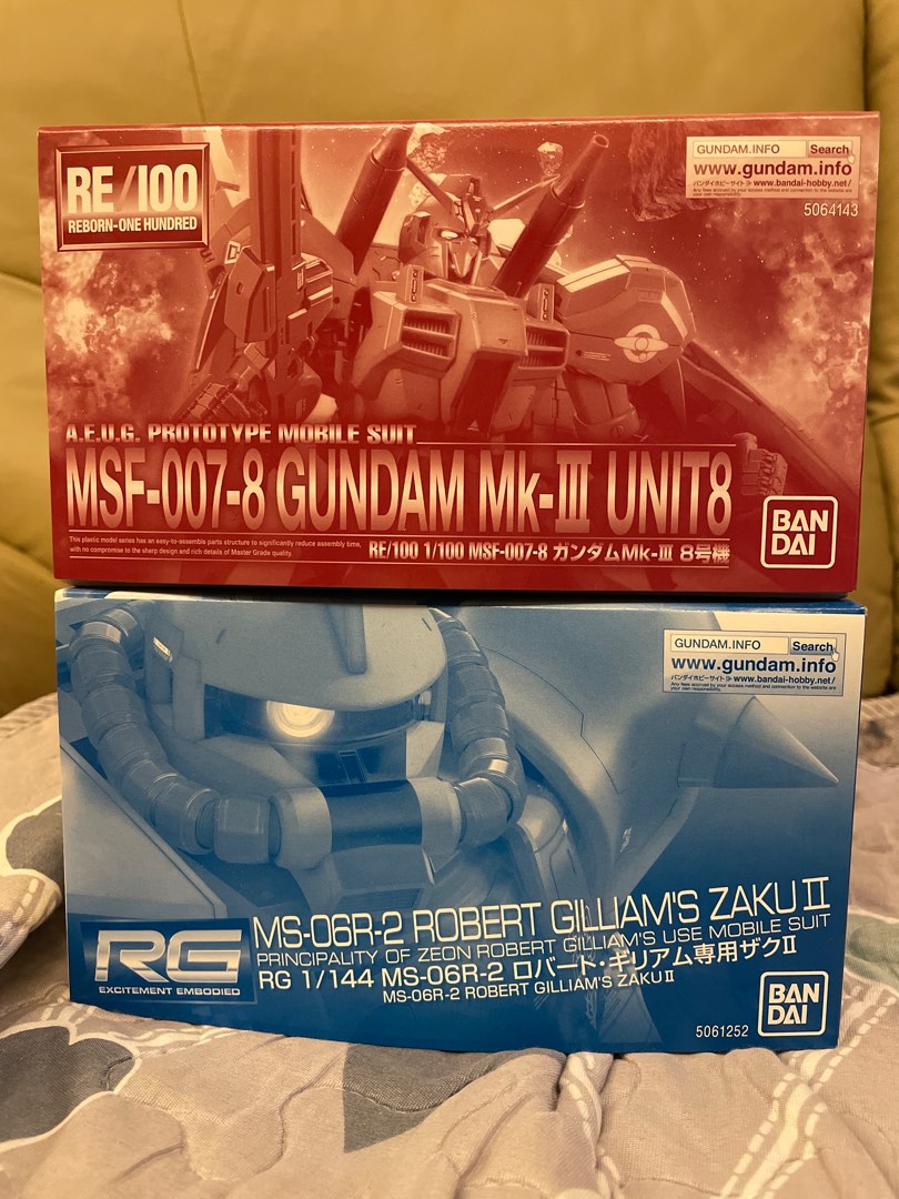 全新一對 RE/100 MSF-007-8 GUNDAM MK-III UNIT8、RG MS-06R-2 ROBERT GILLIAM’S ZAKU II 全2盒, 興趣及遊戲, 玩具 ...