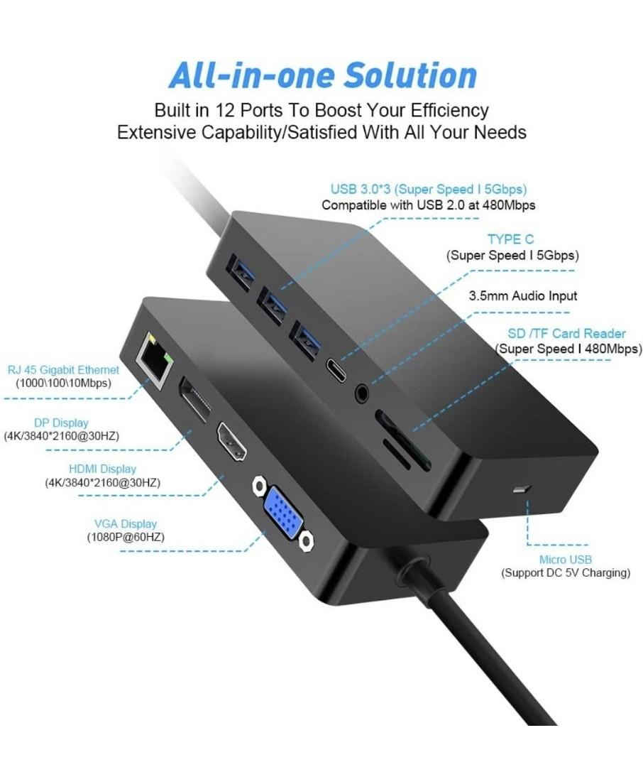 A2) Microsoft Surface Dock for Surface Pro 4/5/6, Rocketek 12 in 1 USB Hub to Triple Display ...