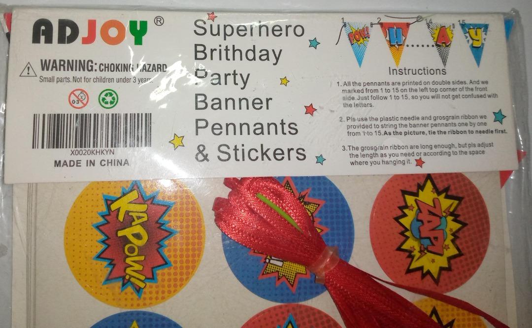 ADJOY Super Hero Themed Birthday Party Stickers Banners Buntings Action ...