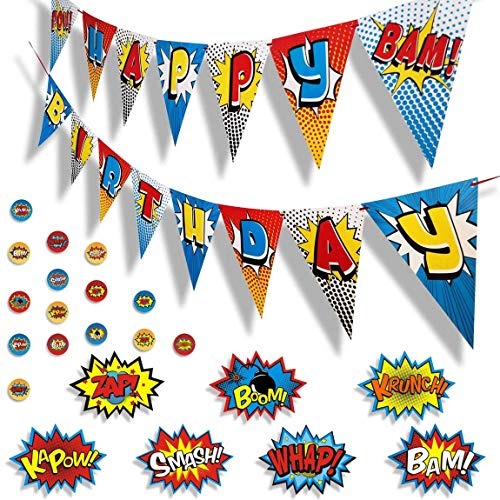 ADJOY Super Hero Themed Birthday Party Stickers Banners Buntings Action ...
