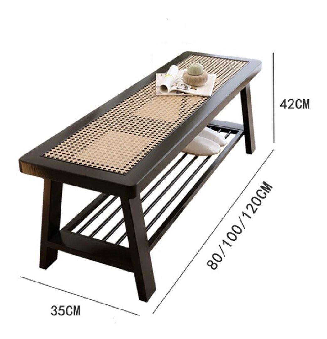 Rattan Bench Shoe Foyer Bed end Balcony Wooden Bench Rattan Weave Wabi ...