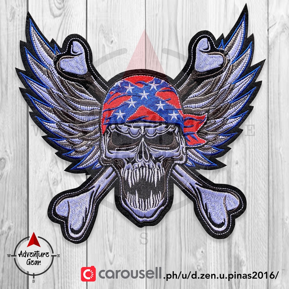 Biker Rebel Skull Embroidered Patch - BIG SIZE - For Back Jacket ...