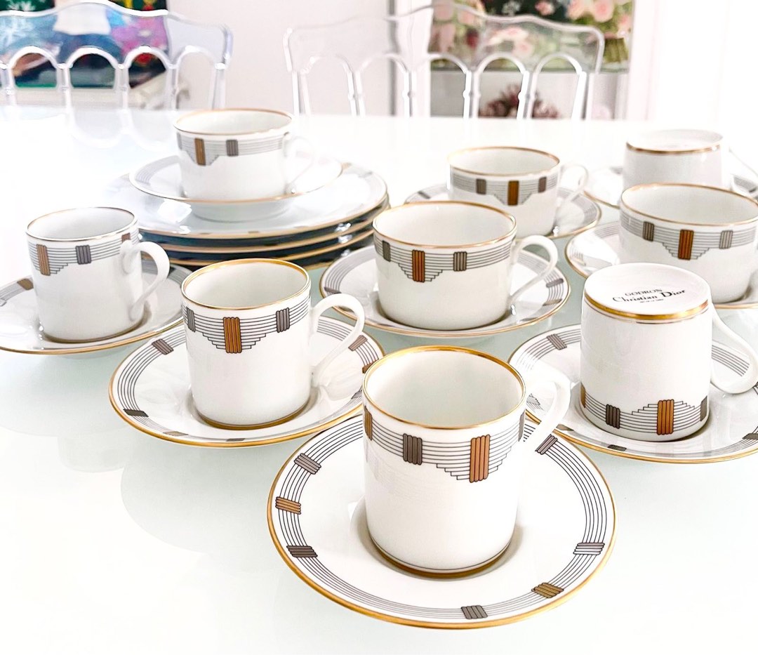 Christian Dior coffee/tea set with plates, Furniture & Home Living ...