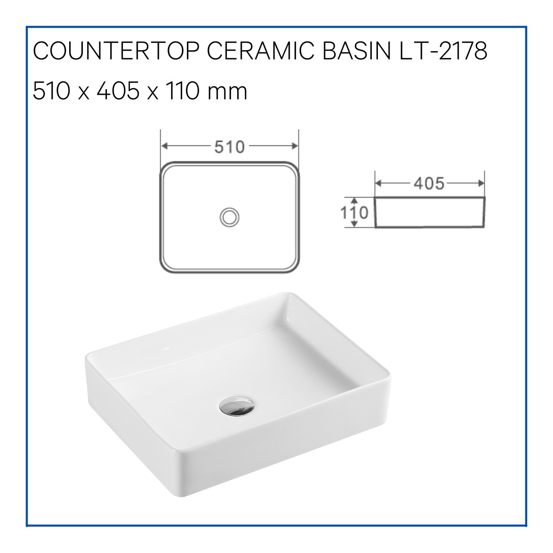 Countertop Rectangular Ceramic Basin, Furniture & Home Living, Bathroom ...