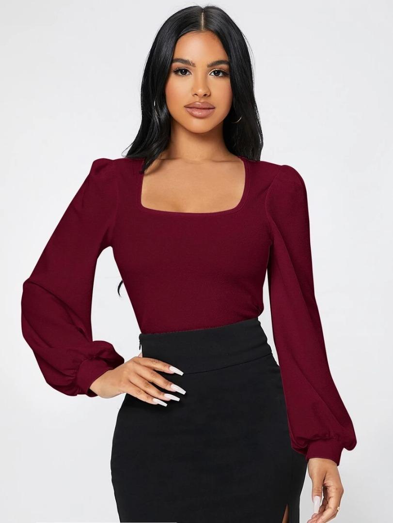 Dark Red Top, Women's Fashion, Tops, Longsleeves on Carousell