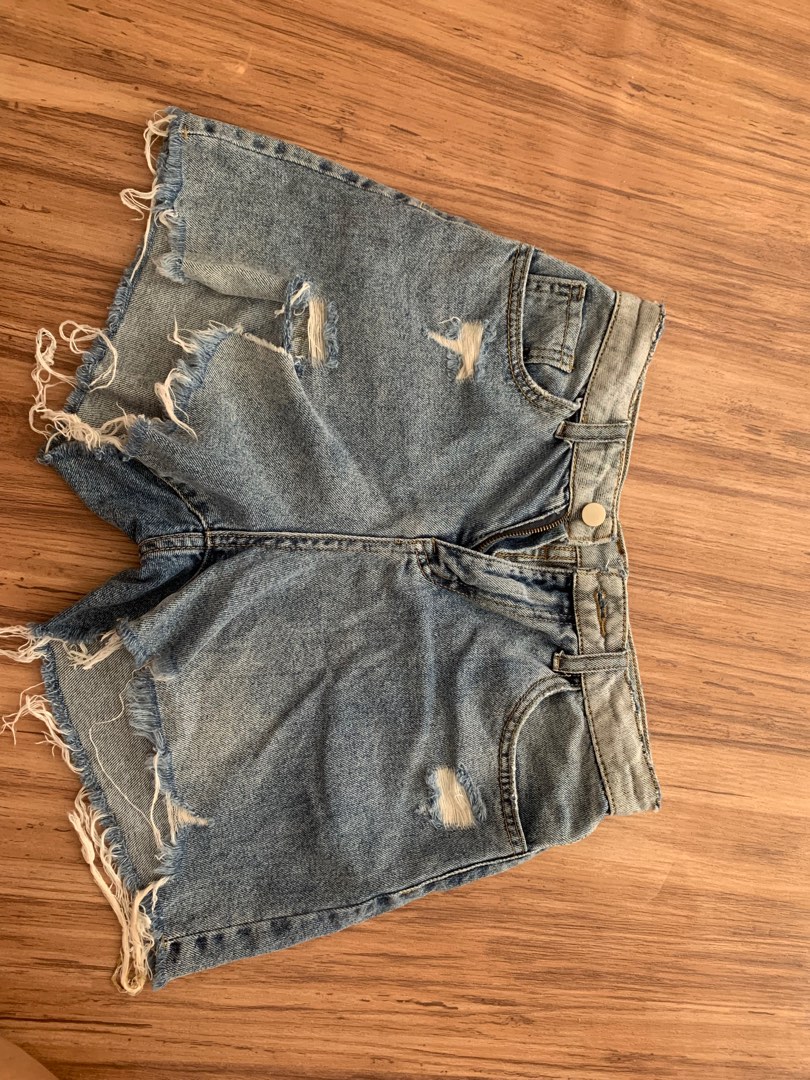 Denim tattered short, Women's Fashion, Bottoms, Shorts on Carousell