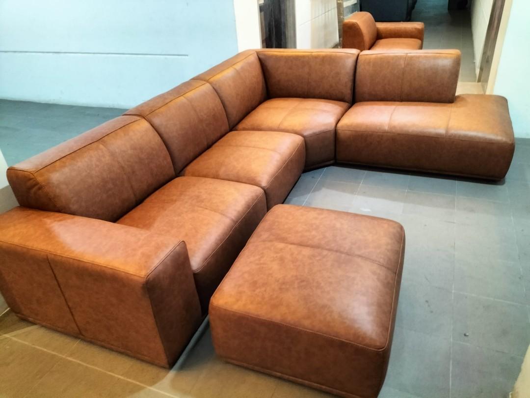 HYEKYO Modular Super Extended Sofa with Ottoman in TAN Brown Genuine ...