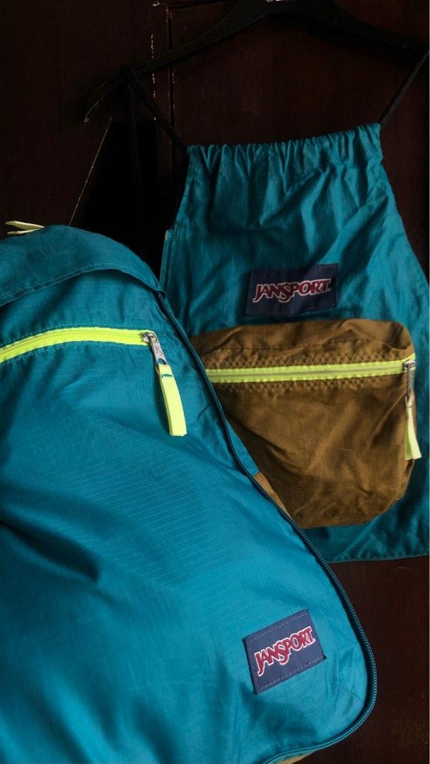 Jansport Backpack with Detachable String Bag (Dark Turqiouse, Brown and ...