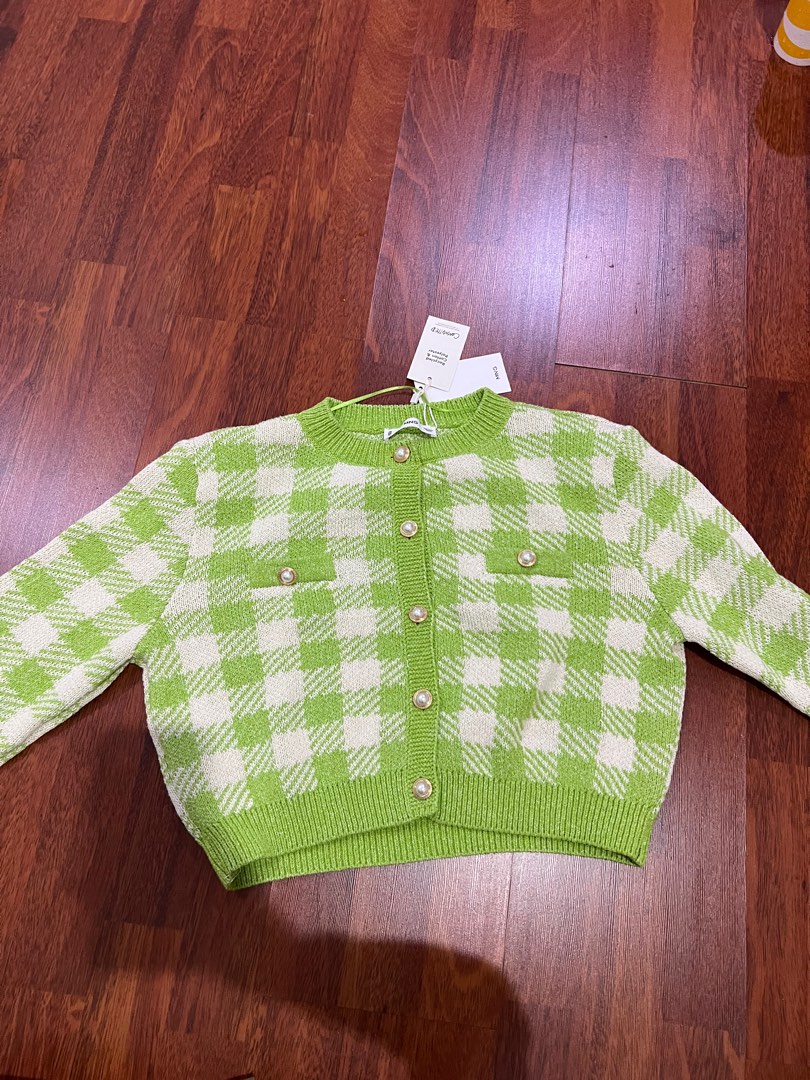 Mango green tweed jacket, Fesyen Wanita, Pakaian Wanita, Atasan di ...