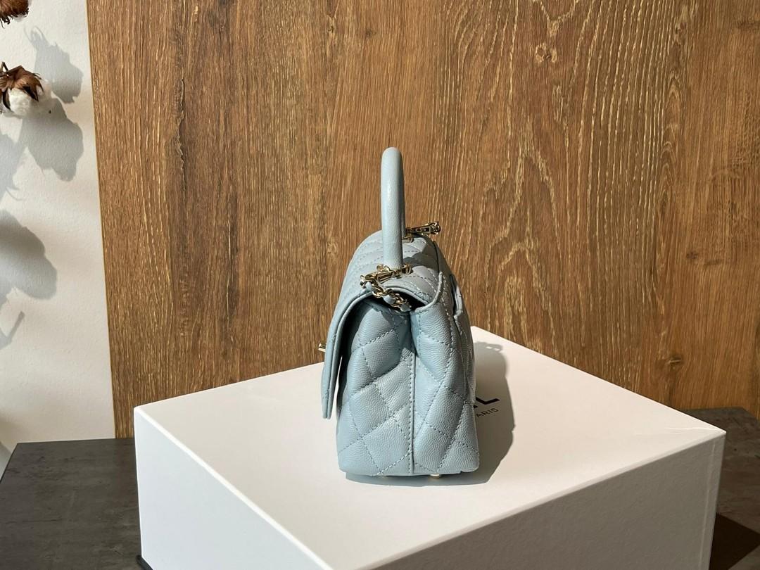 New Chanel Coco Mini Top Handle in Baby Blue (Cavier Leather), Luxury ...