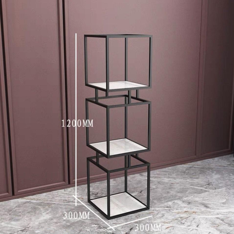 Nordic storage display shelf open rack black iron ceramic marble ...