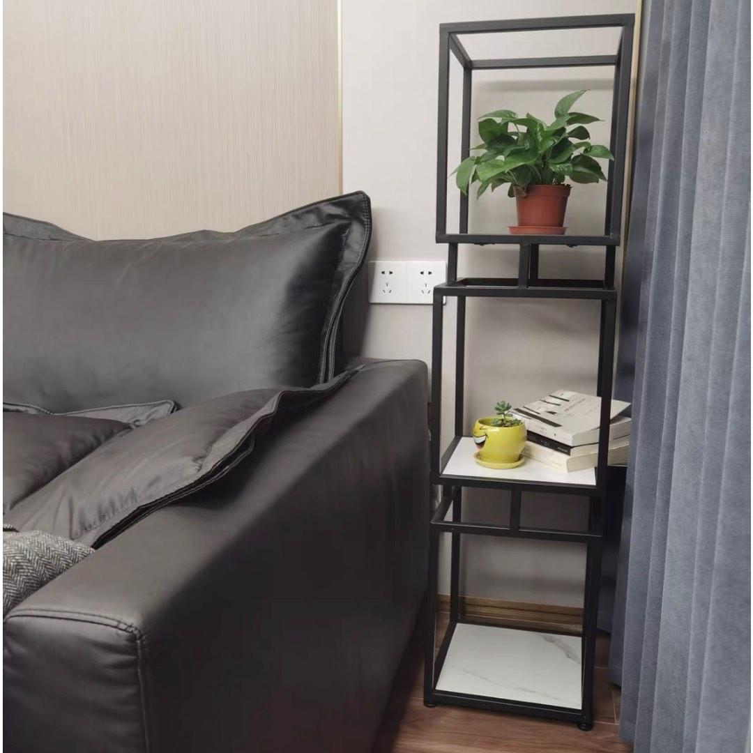 Nordic storage display shelf open rack black iron ceramic marble ...