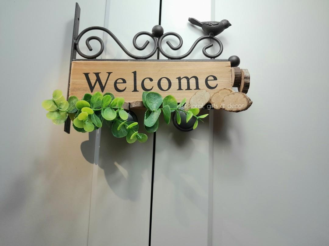 plaque wood welcome sign, wall decor, home decor with artificial ...