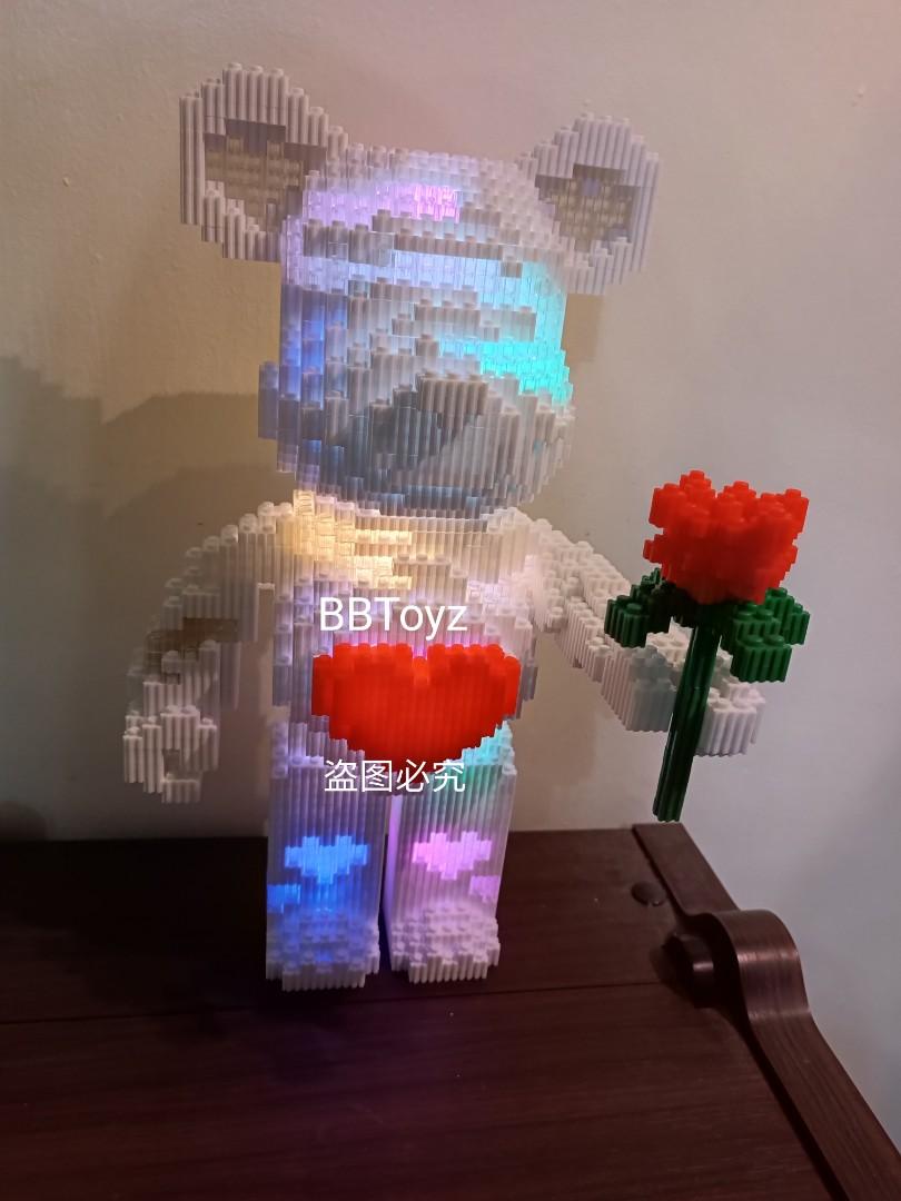 Red heart bearbrick lego LED black heart bear brick blocks Violent bear ...