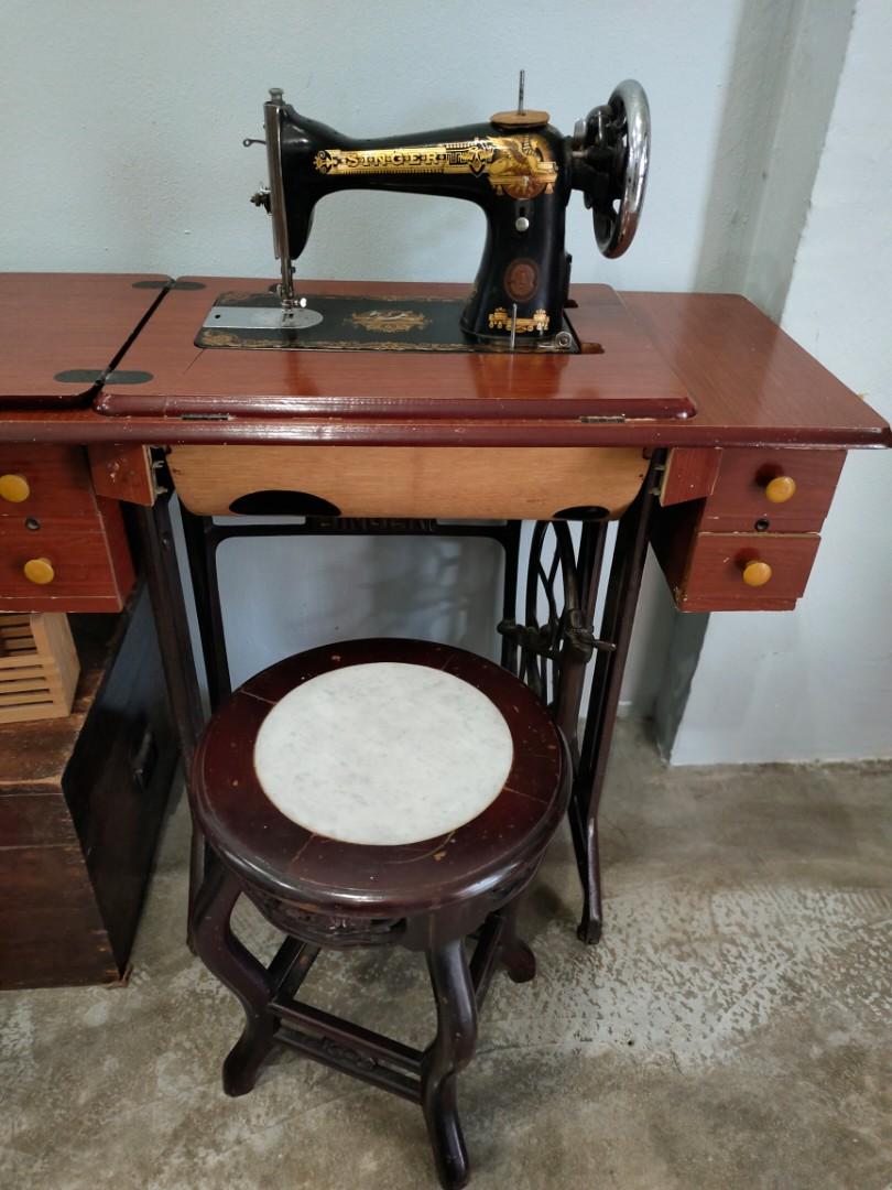 Antique Singer Sewing Machine + 1 Marble Wooden Chair, Hobbies & Toys ...