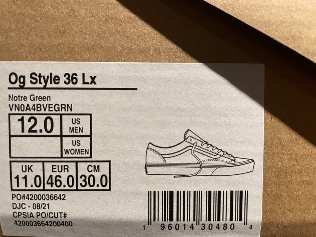 [US 12] Vans x Notre OG Style 36 LX Matcha Green, Men's Fashion ...