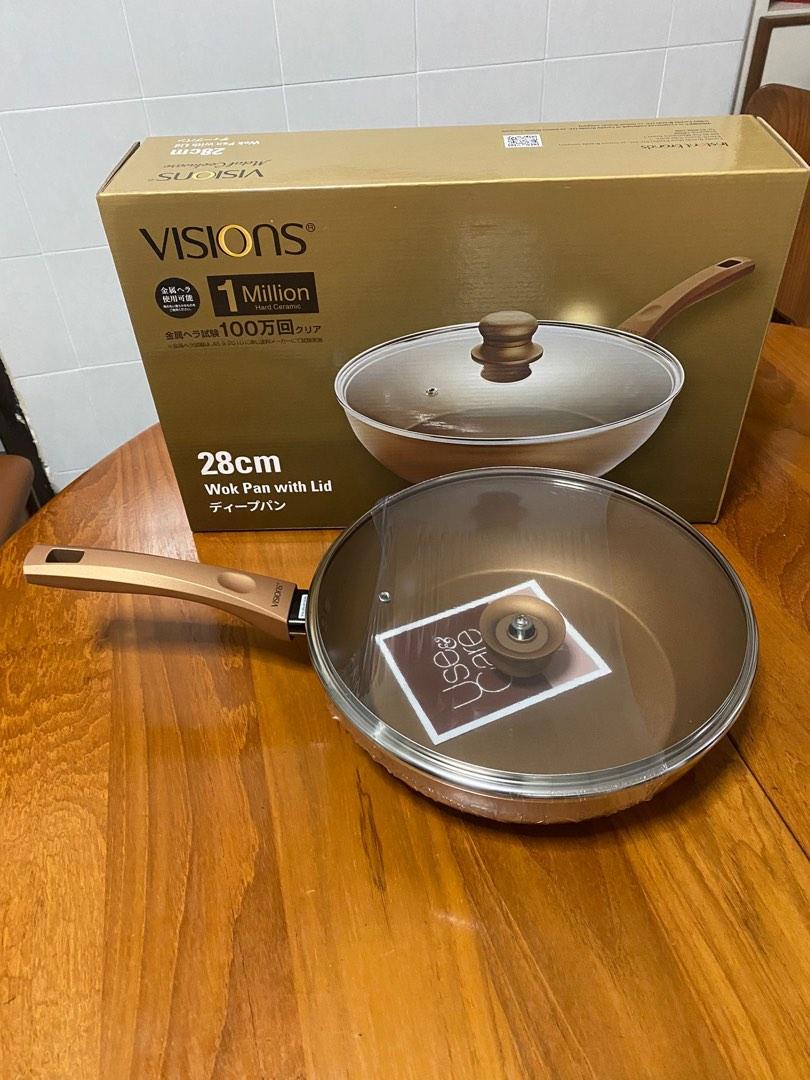 Visions 28cm wok pan with lid, Furniture & Home Living, Kitchenware & Tableware, Cookware ...