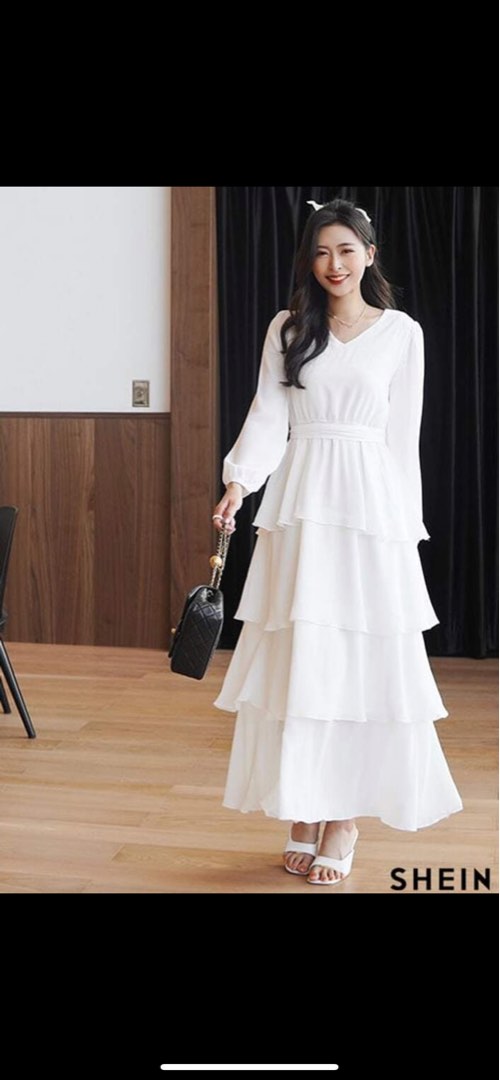 White layered maxi dress, Women's Fashion, Dresses & Sets, Dresses on ...