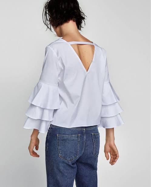 ZARA WHITE RUFFLE TOP, Women's Fashion, Tops, Blouses on Carousell