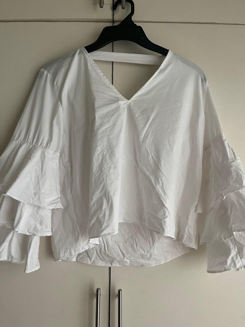 ZARA WHITE RUFFLE TOP, Women's Fashion, Tops, Blouses on Carousell