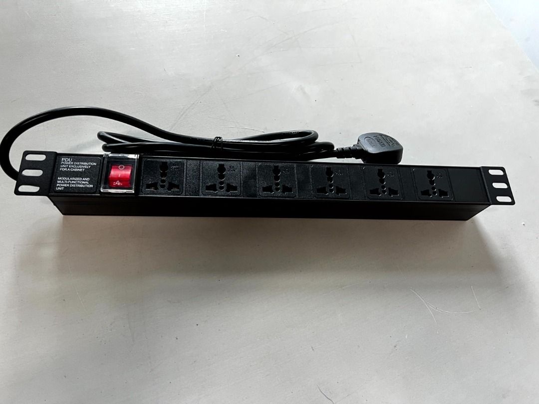 1U 6 Way Multi-functional 10A Jack horizontal PDU with input 13A UK plug PDU (3KVA to 5KVA UPS ...