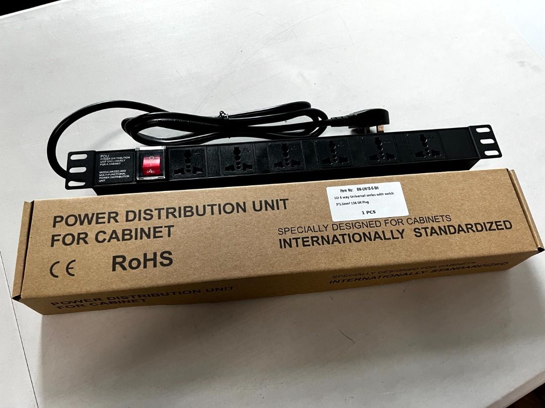 1U 6 Way Multi-functional 10A Jack horizontal PDU with input 13A UK plug PDU (3KVA to 5KVA UPS ...