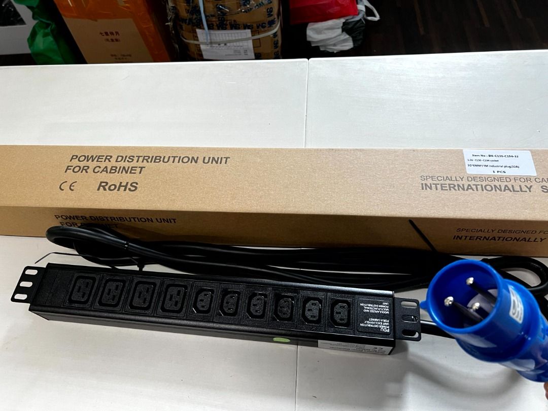 1U 6x C13 + 4x C19 32A Horizontal PDU with input 32A c-form male (9KVA to 11KVA UPS), Computers ...