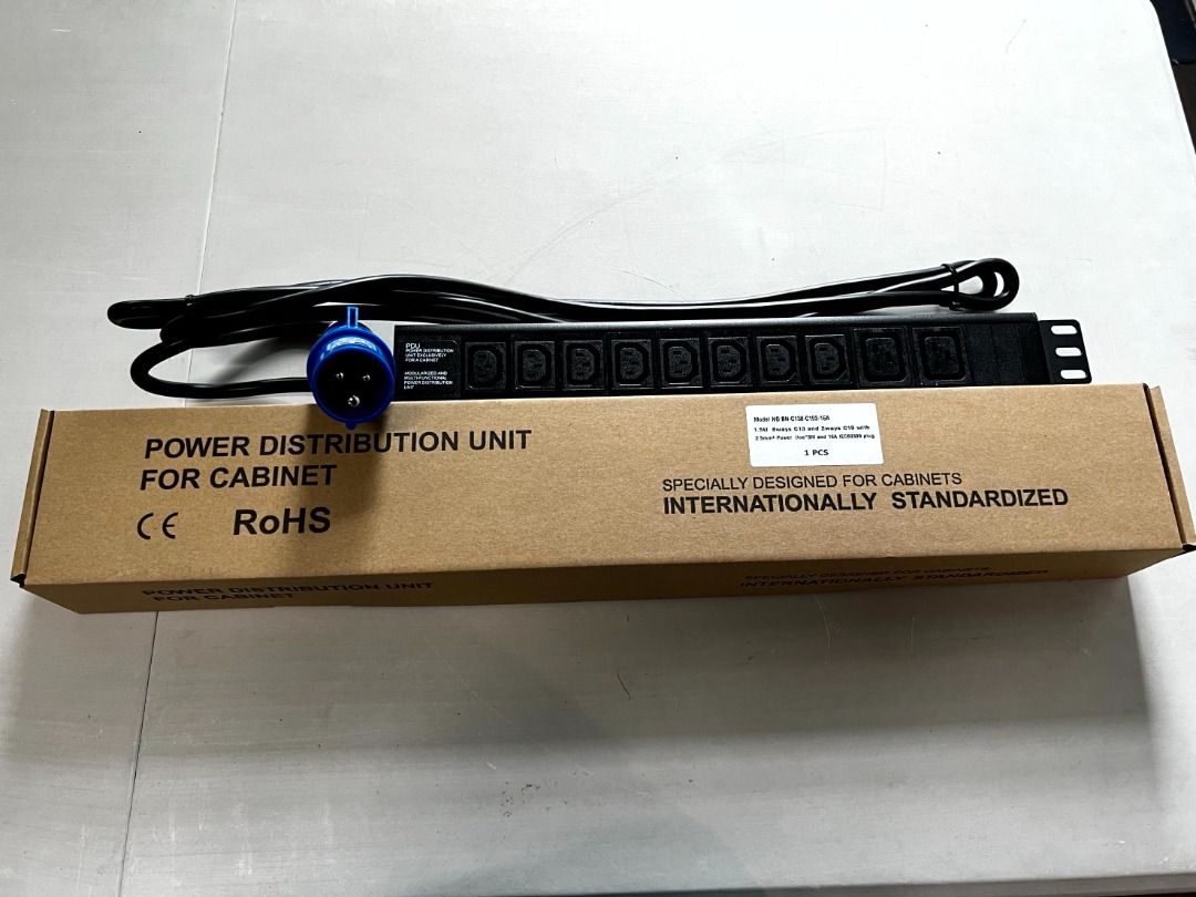 1U 8x C13 +2x C19 16A Horizontal PDU with input 16A c-form male (5KVA ...