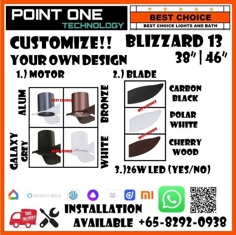 [ Smart Ceiling Fan ] Po Eco Blizzard 13 Blades + Wi-Fi Smart Function ...