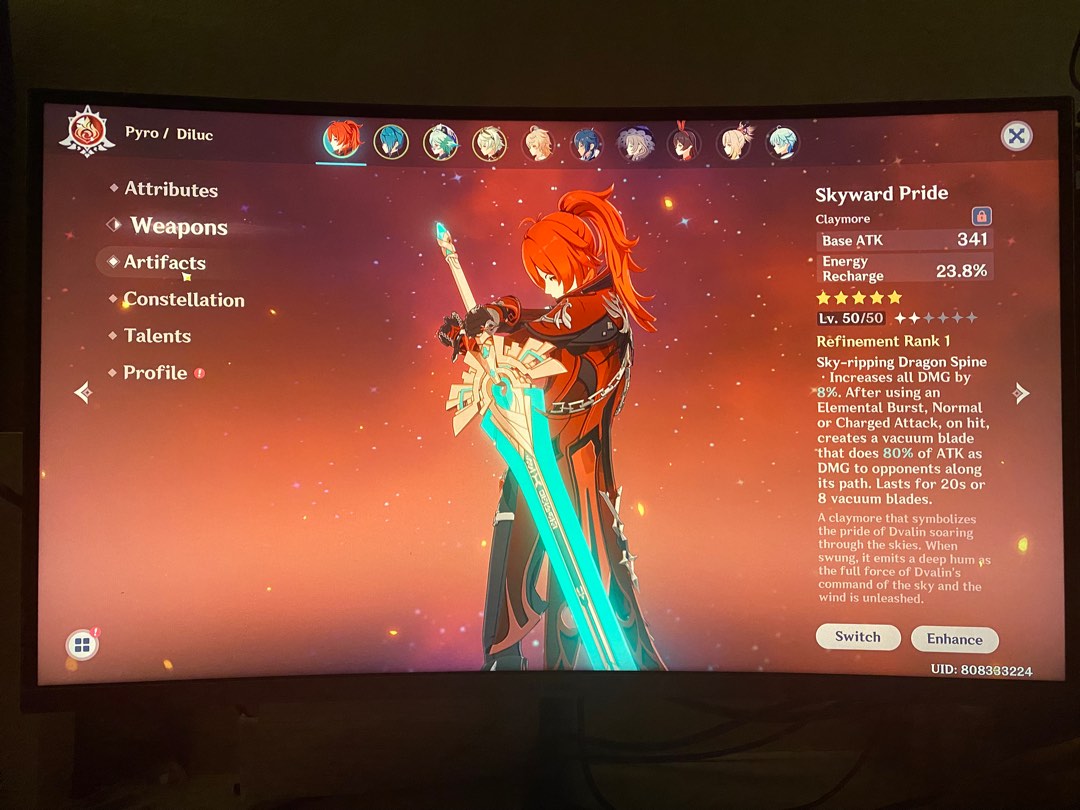 AR 30 Genshin Impact Account with Diluc Skin, Video Gaming, Gaming ...