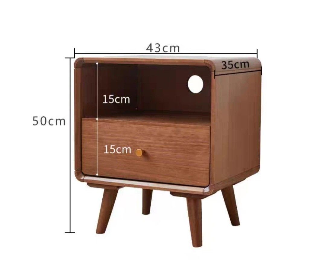 INSTOCK Wood Bedside Table with Drawer - Round Edges Wooden Curve ...
