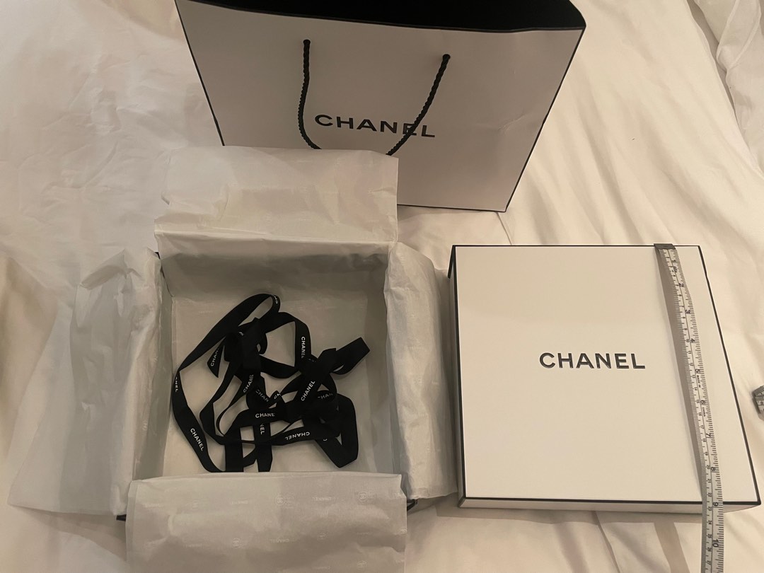 Chanel box with ribbons paper bag and papers, Luxury, Accessories on ...
