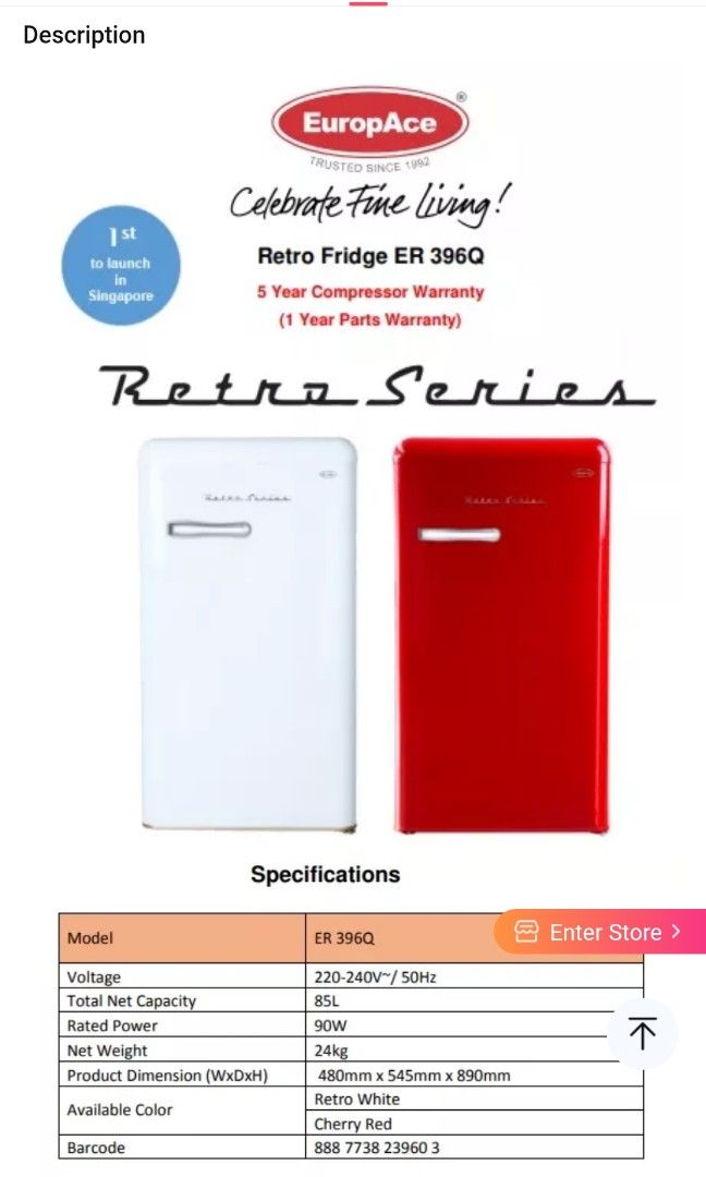 EuropAce Retro Series Fridge, TV & Home Appliances, Kitchen Appliances ...
