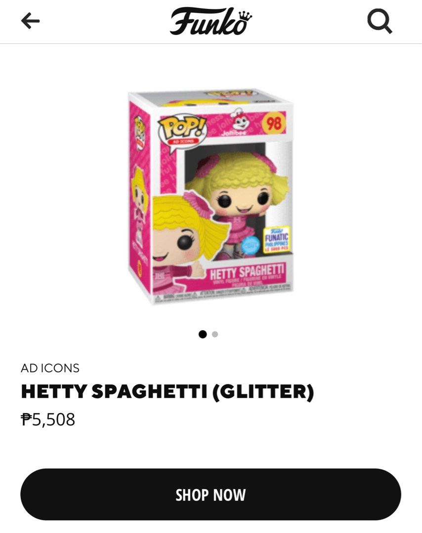 Funko FUNATIC Pop Hetty Spaghetti Glitter Limited Edition LE ...