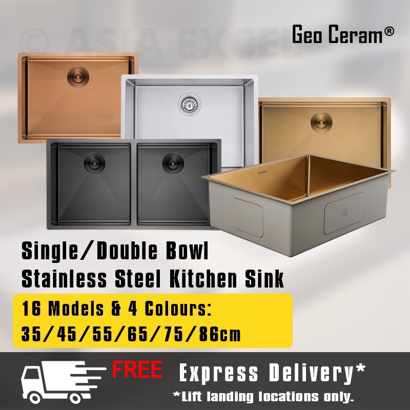 GEO CERAM 35/45/55/65/75/86CM STAINLESS STEEL KITCHEN SINK - MULTI ...