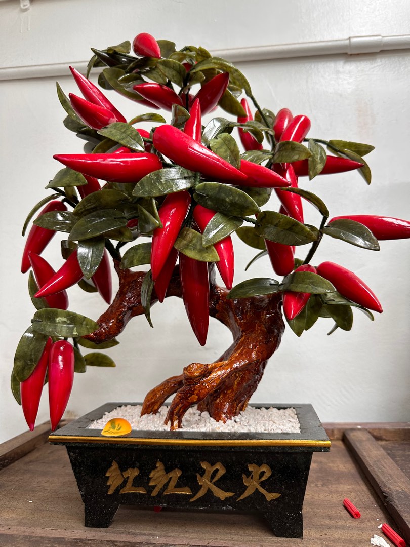 Jade craving chili tree symbolize good luck, Furniture & Home Living ...