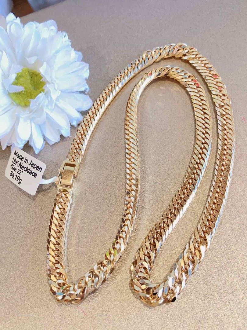 K18 20" Made In Japan Gold Chain Double Lock, Women's Fashion, Jewelry ...