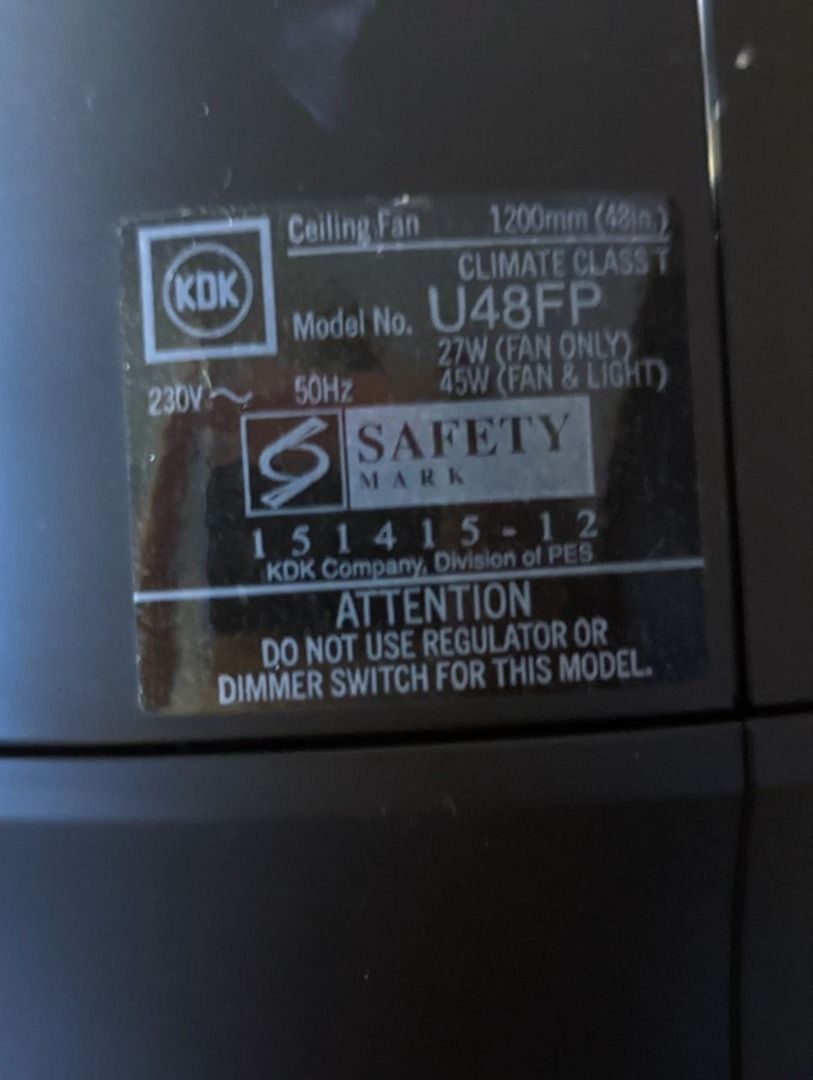 KDK U48FP DC Ceiling Fan with Remote and Light, 120cm, Black, Furniture ...