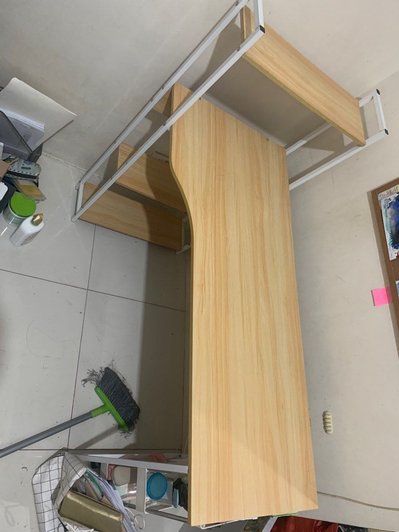 LONG STUDY TABLE WITH THREE LAYERS, Furniture & Home Living, Furniture ...