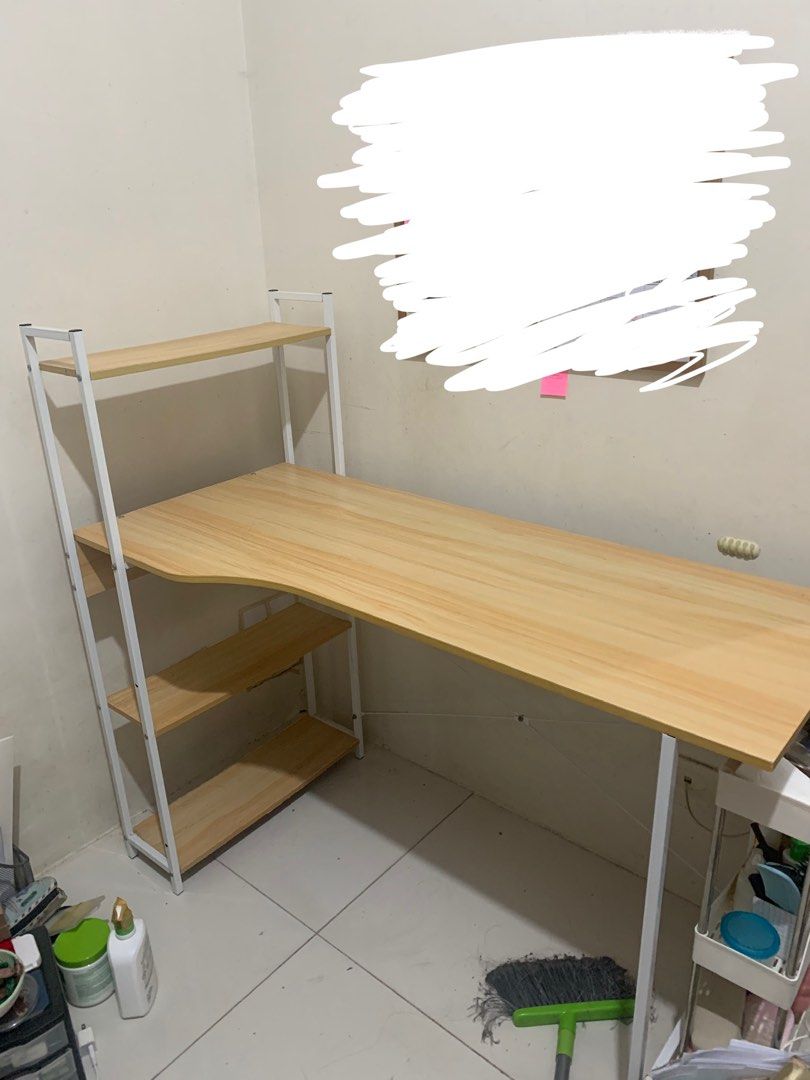 LONG STUDY TABLE WITH THREE LAYERS, Furniture & Home Living, Furniture ...