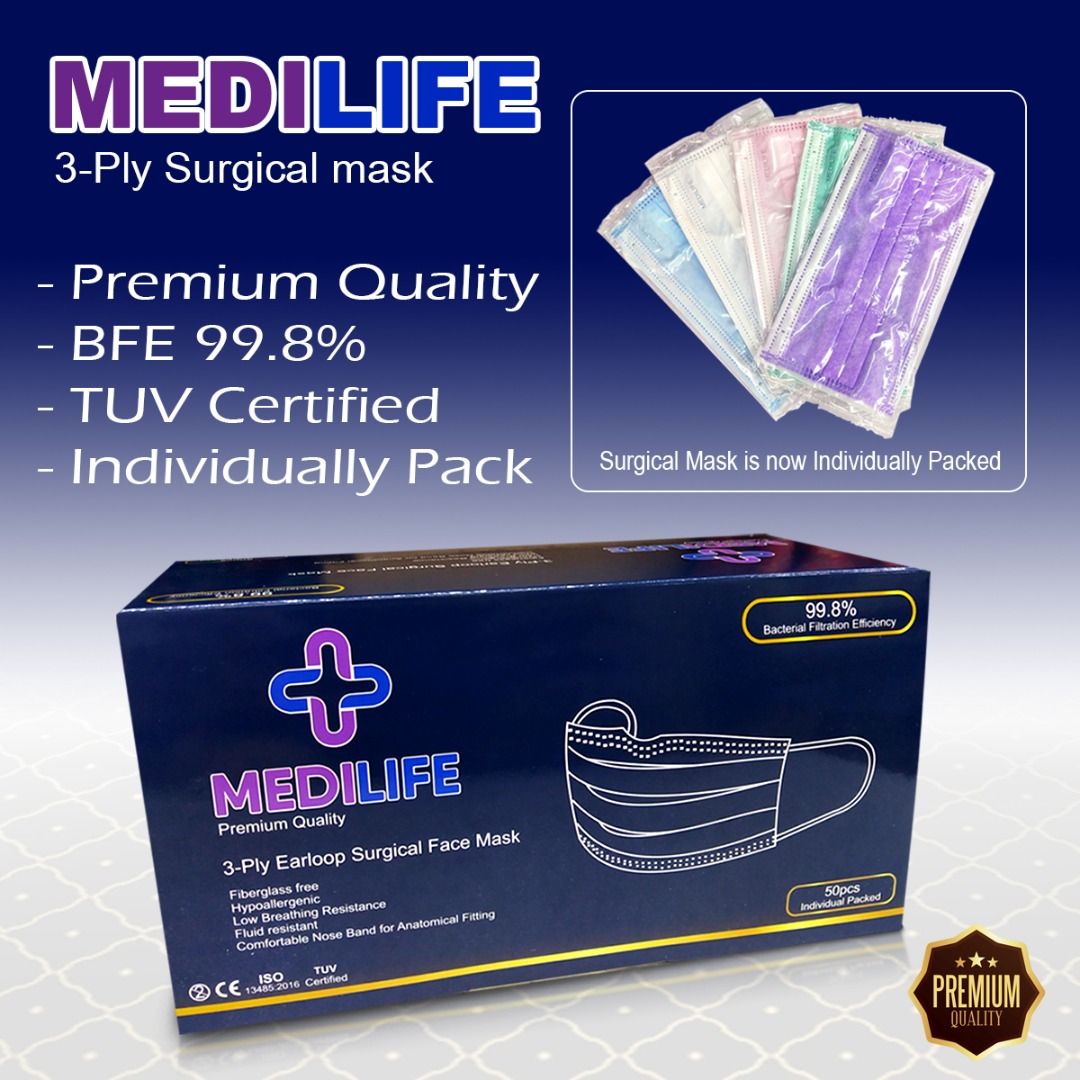 Medilife Premium 50pc Individually packed, Health & Nutrition, Face ...