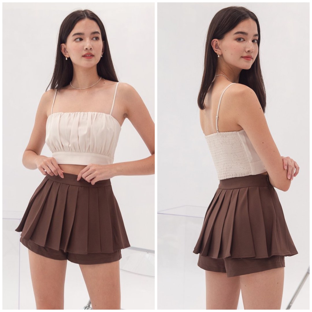 Mikayla Noelle V3 Ruched Spag Cami Crop Top in Sand Nude, Women's ...