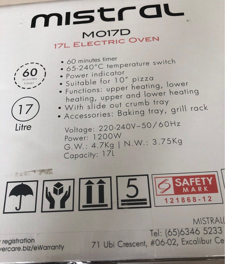 Mistral MO17D 17L Electric Oven, TV & Home Appliances, Kitchen ...