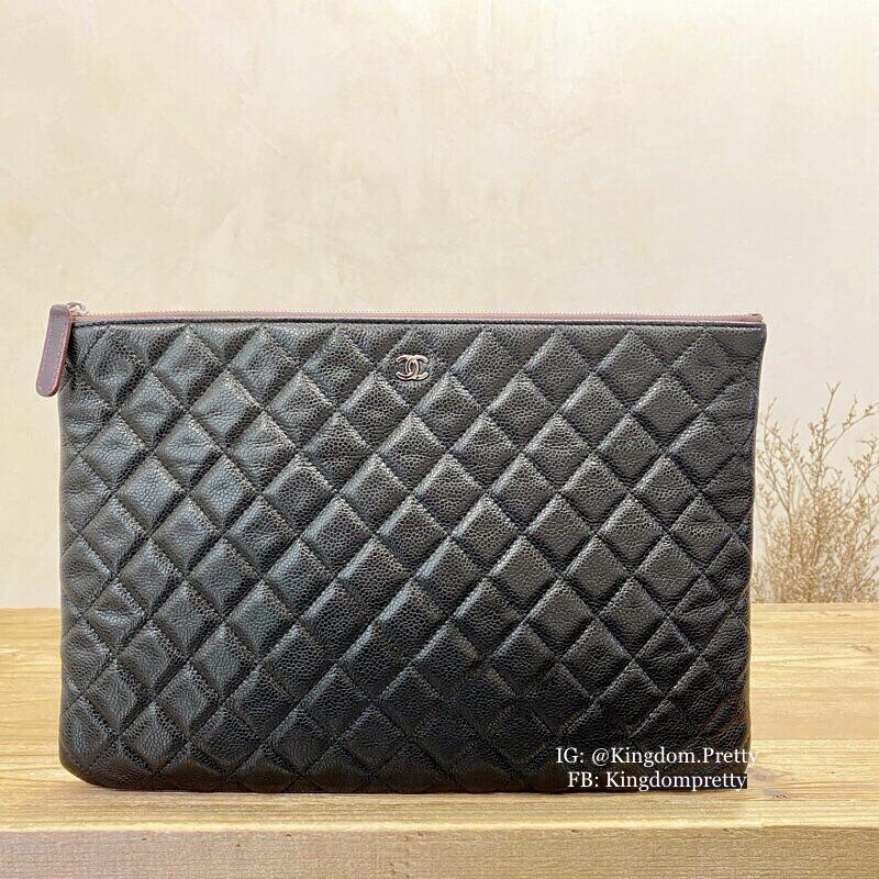 Pre-order Chanel O Case Large Pouch in Black Caviar Leather Laptop Bag ...