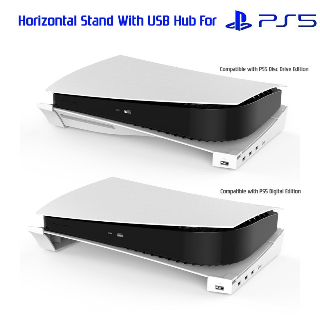 全新PS5主機底座橫放支架帶4端口USB集線器 Playstation 5 光盤版及數字版底座支架 Brand New Horizontal ...