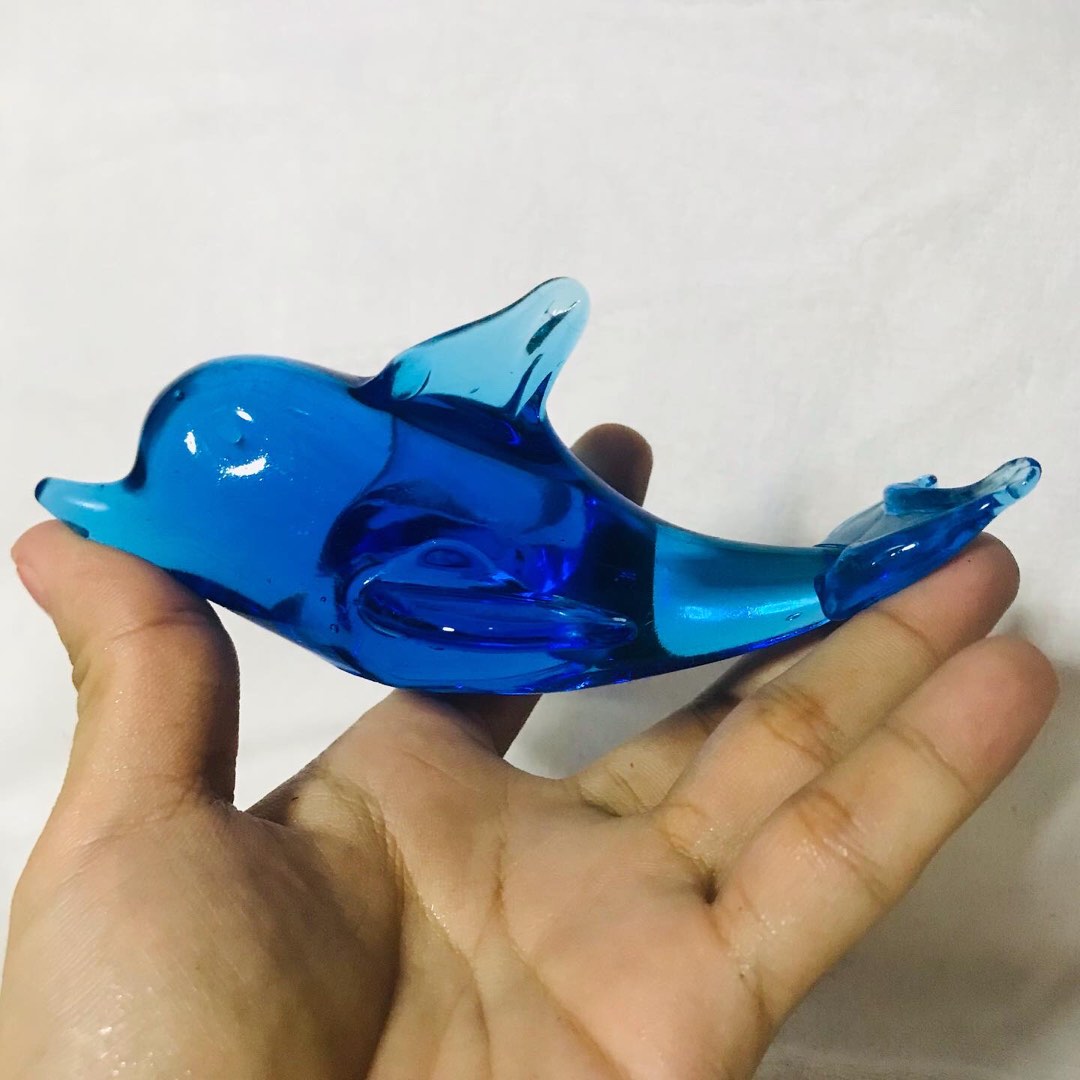 Serene Blue Glass Dolphin Display, Furniture & Home Living, Home Decor ...