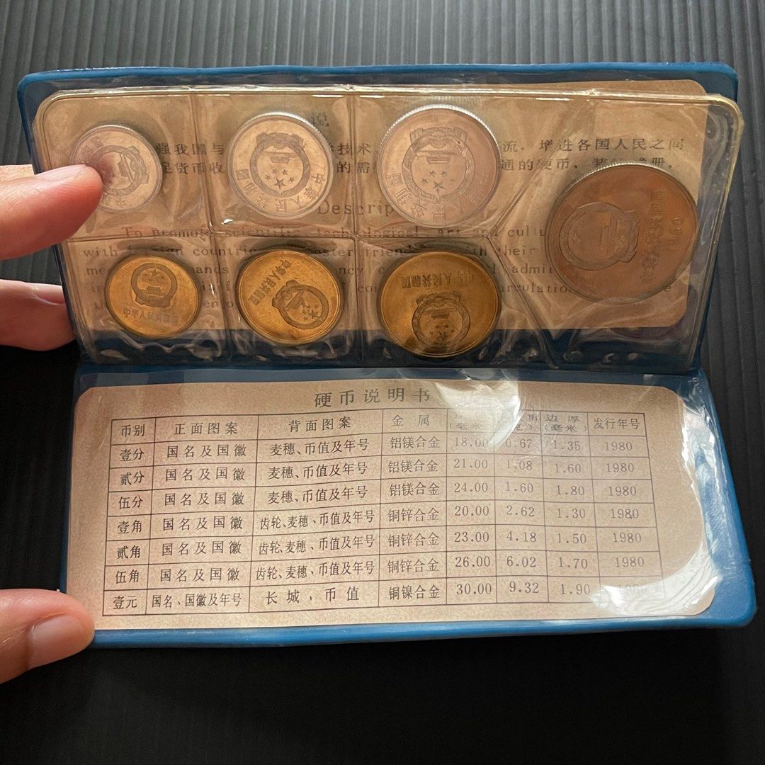 SET 1980 CHINA UNCIRCULATED COIN 1/2/5 FEN 1/2/5 JIAO 1 YUAN BLUE ...