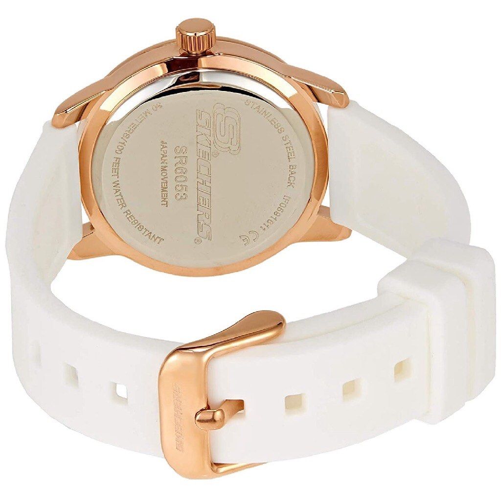 Skechers SR6053 Women’s Quartz Analog Rose Gold Case White Silicone ...
