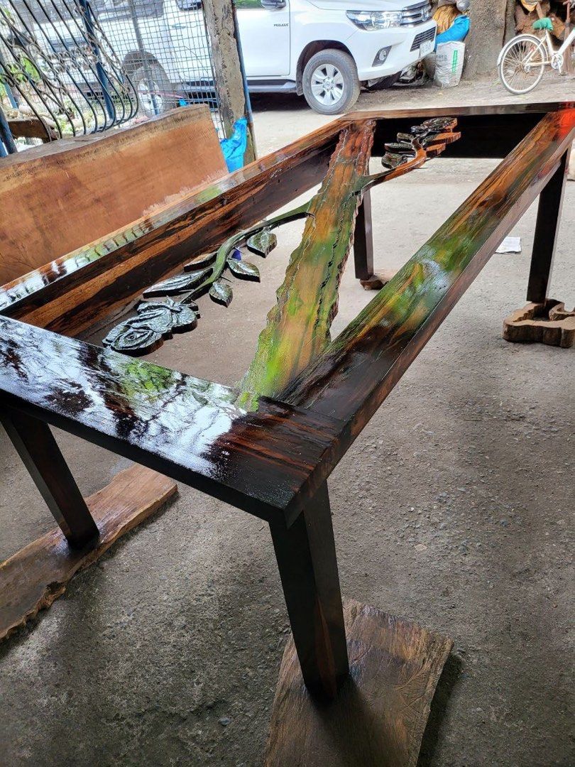 Solid tiger kamagong dining table with 2 benches, Furniture & Home ...